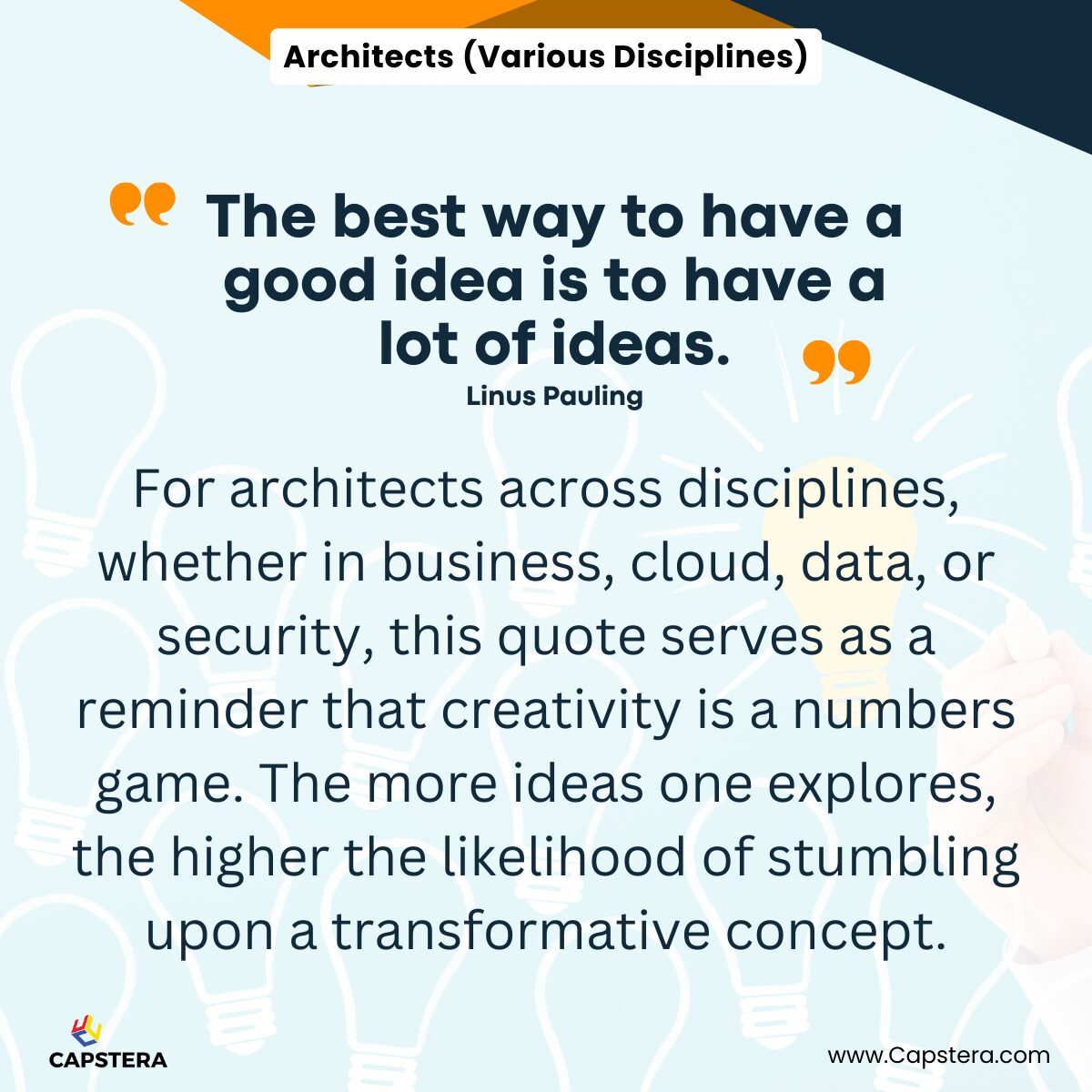 The best way to have a good idea is to have a lot of ideas. - Linus Pauling