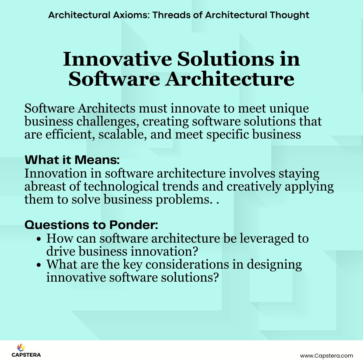 Innovative Solutions in Software Architecture