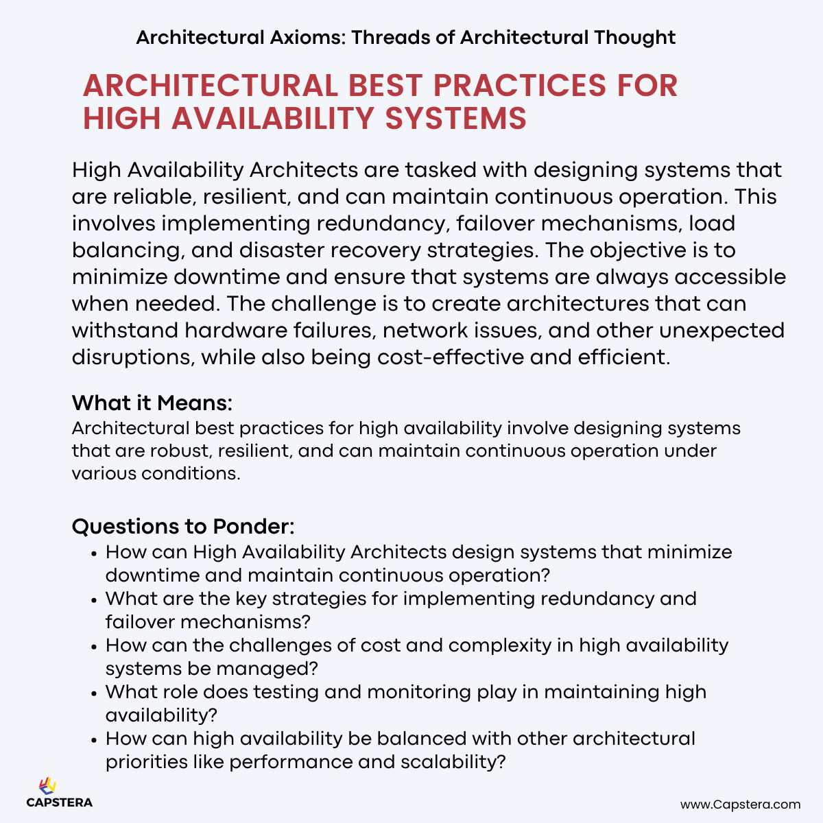 Architectural Best Practices for High Availability Systems